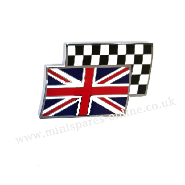 英国大手パーツショップより購入しました。UNION JACK ON CHEQUERED FLAG STICK ON BADGE 25x45mm(DAG70MMMNeat size 25 x 45mm flag depicting the u...