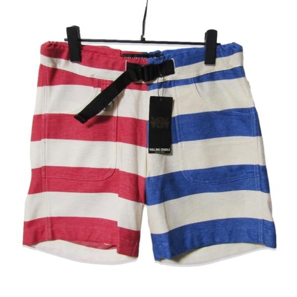 ◇商品説明◇■ブランド　：ROLLING CRADLE■色・素材　：赤 青/コットン ポリエステル     ■生産国　　：日本製■サイズ　　：表記SIZE：S ウエスト：約74cm 股上：約25cm 股下：約15cm ワタリ：約27cm 裾...
