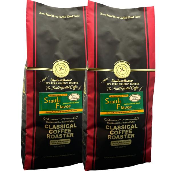 ■ CLASSICAL COFFEE ROASTERSeattle Flavor Whole Coffee Bean 2LB(454g×2袋) Set