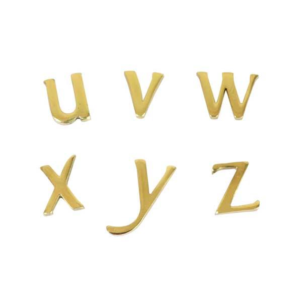 商品コード　23uvwxyz真鍮のレターアルファベット小文字です。23mmで小さいサイズが便利です。このページではu,v,w,x,y,zの小文字を記載しています。ドアや部屋のアクセントをデザインできます。看板も素敵に作ることができるDIYア...