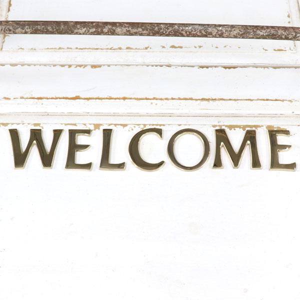 商品コード：WELCOMEwelcomeの7文字をセットにしました。真鍮アルファベット WELCOMEの45mm真鍮ゴールド色の7文字セット用途は色々でお客様のアイデア次第で様々なシーンにお使い頂ける人気のセットですこんな素材があると看板を...