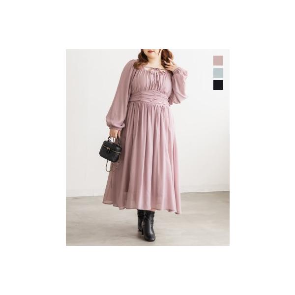 大きいサイズ レディース CLETTEオリジナルデコルテリボンギャザー