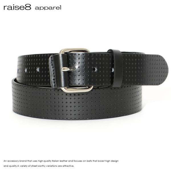 ■商品説明上質なイタリアンレザーで魅せるブランドRAISE8 APPAREL。高いクオリティとデザインセンスは幅広い世代から絶大な支持を得ています。こちらはスター型が特徴的なパンチングデザインのレザーベルト。ラインナップの中でも常に高い人気...