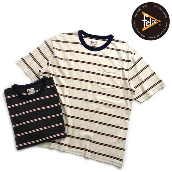 　FELCO(フェルコ)より半袖 ストライプ ポケットTシャツ S/S Crew Pocket Tee Creser Stripeのご紹介です。ヴィンテージライクな風合いが魅力の、FELCO（フェルコ）によるボーダーポケットTシャツ。 ネッ...