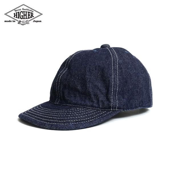 　HIGHER(ハイヤー)のセルビッチ デニム キャップ SELVEDGE DENIM CAP のご紹介です。岡山県産14.5ozセルビッチデニムを使用したブランドを代表する定番キャップ。無骨な生地感と、着用を重ねるほどに生まれる色落ちや風...