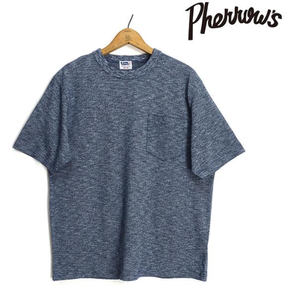 　Pherrow's(フェローズ) から半袖 インディゴ杢 ポケットTシャツのご紹介です。インディゴ糸とスラブ糸を撚り合わせて作られた、フェローズオリジナルのインディゴ杢ポケットTシャツ。インディゴの深みある色合いに、ムラ感の強いスラブ糸を...