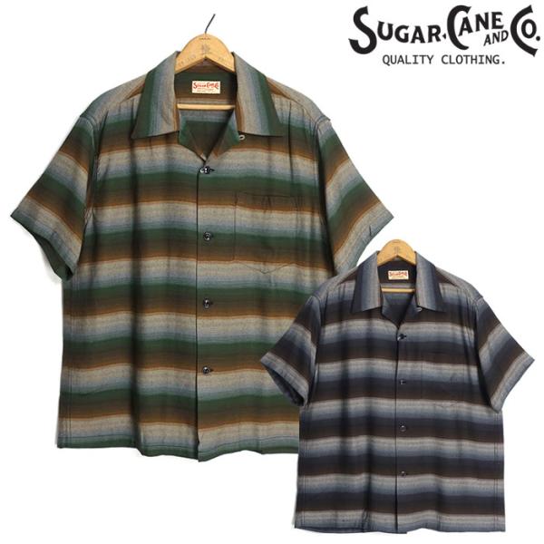 　SUGAR CANE(シュガーケーン)より半袖 レーヨンシャツ オープンカラー ボーダー RAYON BORDER S/S OPEN SHIRTSのご紹介です。クラシックな表情が魅力のレーヨングラデーションボーダーの半袖オープンカラーシャ...