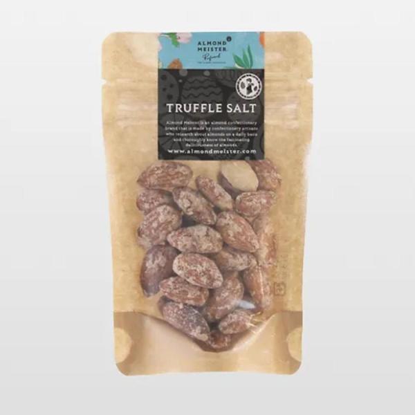 香ばしくローストしたアーモンドに黒トリュフ塩とグラニュー糖を絡めて甘辛く味付けしました。高級な黒トリュフ塩を使用することで、食べ始めるとクセになる美味しさです。アーモンドの森クッキーコレクションにも詰め合わせされています。