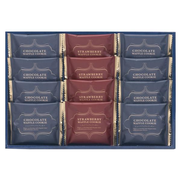 サクサク食感のワッフルクッキーにホワイトチョコクリームを詰めた風味豊かなショコラワッフルクッキーといちごチョコクリームを詰めたいちごワッフルクッキーの詰合せです。セット内容/ホワイトショコラワッフルクッキー×8、いちごワッフルクッキー×4＜...