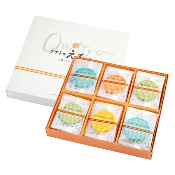 4種のチーズをサクサクの海老煎餅でサンドした、まるでマカロンのような和スイーツです。ブルーチーズ&amp;ハニー・モッツァレラ&amp;バジル×各8、カマンベール&amp;ブラックペッパー・チェダー×各4＜さまざまな用途でご利用いただいてお...