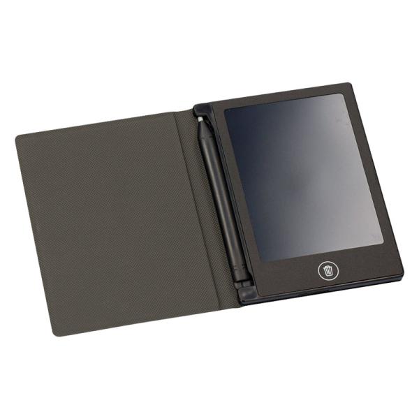 液晶にカバーの付いたノート型。手のひらサイズの電子メモパットです。内容:本体（約117×88×8mm）×1材質:ABS・PU・PP箱サイズ:約125×95×12mm（入）/箱入重量:約83g原産国:中国製