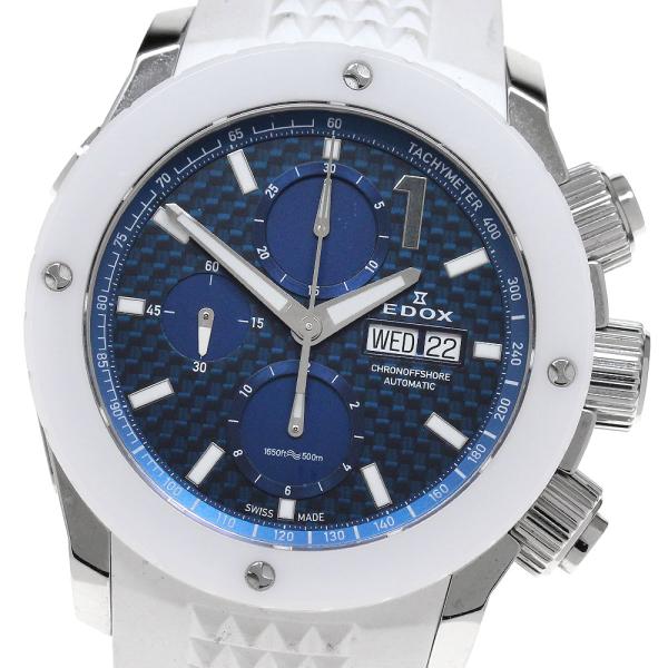 ■商品情報ブランド：　エドックス/EDOXモデル名：　クロノオフショア1 38周年記念対象：　メンズ素材：　セラミック/SS × ラバー文字盤色：　ブルームーブメント：自動巻きRef.No：　01114-3B-BUIN-Sシリアル：918*...