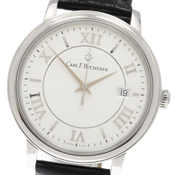 ■商品情報ブランド：　カール F.ブヘラ/CARL F.BUCHERERモデル名：　アダマビ対象：　メンズ素材：　SS × 革文字盤色：　シルバームーブメント：自動巻きRef.No：　10314.08シリアル：10.****機能・特徴：デイ...