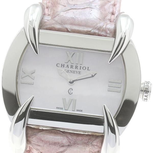 ■商品情報ブランド：　シャリオール/CHARRIOL対象：　メンズ素材：　SS × 革文字盤色：　ピンクシェルムーブメント：クォーツRef.No：　KUCHTLシリアル：00***付属品：なし(本体のみ)ケースサイズ(ｗ)：約 36mmベル...