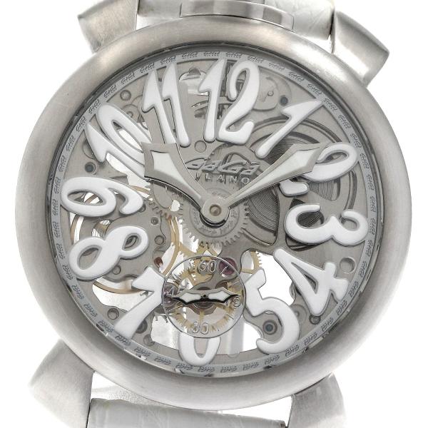 ■商品情報ブランド：　ガガミラノ/GaGa MILANOモデル名：　マヌアーレ48MM対象：　メンズ素材：　SS × 革文字盤色：　スケルトンムーブメント：手巻きRef.No：　5310.01シリアル：492**機能・特徴：スモールセコンド...