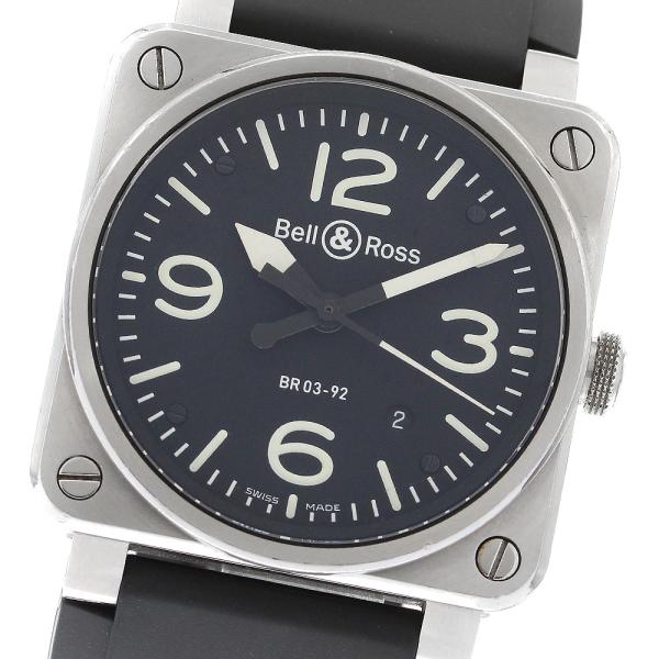 ■商品情報ブランド：　ベル＆ロス/Bell＆Ross対象：　メンズ素材：　SS × ラバー文字盤色：　ブラックムーブメント：自動巻きRef.No：　BR03-92-Sシリアル：30***機能・特徴：デイト 付属品：なし(本体のみ)ケースサイ...