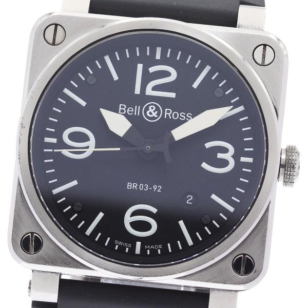 ■商品情報ブランド：　ベル＆ロス/Bell＆Rossモデル名：　ヘリテージ対象：　メンズ素材：　SS × ラバー文字盤色：　ブラックムーブメント：自動巻きRef.No：　BR03-92-Sシリアル：242**機能・特徴：デイト 付属品：保証...