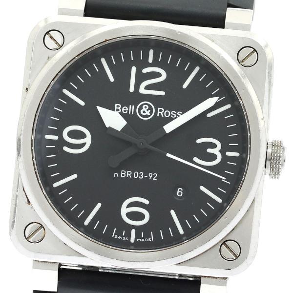 ■商品情報ブランド：　ベル＆ロス/Bell＆Rossモデル名：　アビエーション対象：　メンズ素材：　SS × ラバー文字盤色：　ブラックムーブメント：自動巻きRef.No：　BR03-92-Sシリアル：03***機能・特徴：デイト 付属品：...