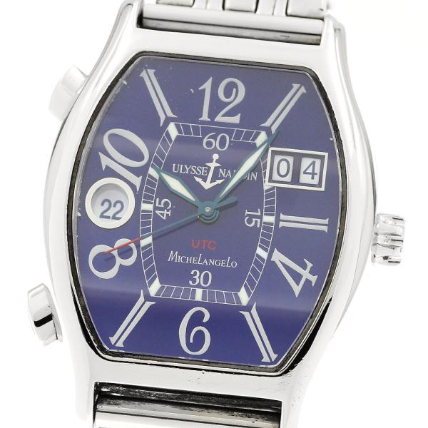 ■商品情報ブランド：　ユリス・ナルダン/Ulysse Nardinモデル名：　ミケランジェロ UTC対象：　メンズ素材：　SS × SS文字盤色：　ネイビームーブメント：自動巻きRef.No：　223-48シリアル：3**機能・特徴：デイト...