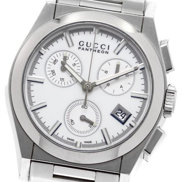 ■商品情報ブランド：　グッチ/GUCCIモデル名：　パンテオン対象：　ボーイズ素材：　SS × SS文字盤色：　ホワイトムーブメント：クォーツRef.No：　115.4/YA115407シリアル：13037***機能・特徴：デイト、クロノグ...
