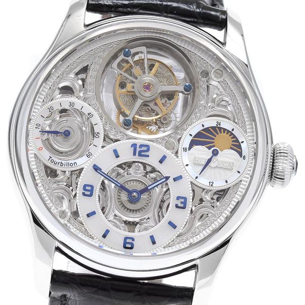 ■商品情報ブランド：　メモリジン/MEMORIGINモデル名：　ナビゲーター対象：　メンズ素材：　SS × 革文字盤色：　ホワイトシェル/スケルトンムーブメント：手巻きRef.No：　MO1001Gシリアル：2**/310機能・特徴：スモー...