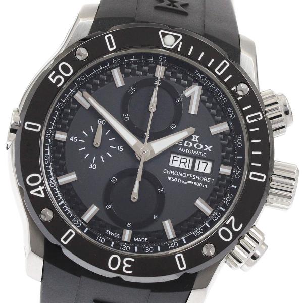■商品情報ブランド：　エドックス/EDOXモデル名：　クロノオフショア 1対象：　メンズ素材：　SS/セラミック × ラバー文字盤色：　ブラックムーブメント：自動巻きRef.No：　01122シリアル：980***機能・特徴：デイデイト、ク...