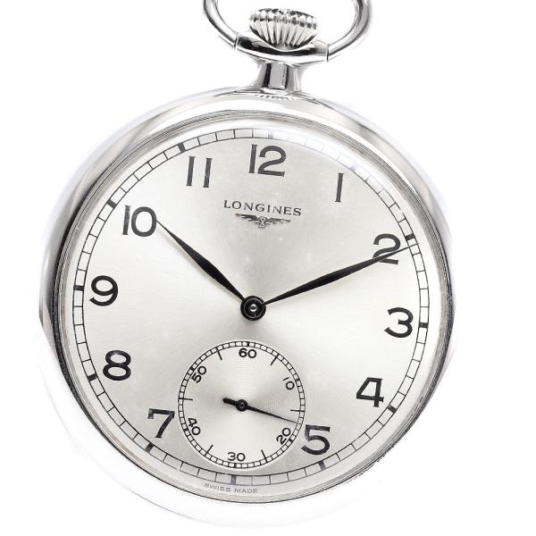■商品情報ブランド：　ロンジン/LONGINESモデル名：　懐中時計対象：　メンズ素材：　SS文字盤色：　シルバームーブメント：手巻き機能・特徴：スモールセコンド 付属品：外箱、内箱ケースサイズ(ｗ)：約 48mm日差：　-31秒/日　※参...