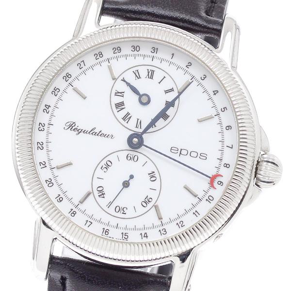 ■商品情報ブランド：　エポス/EPOSモデル名：　レギュレーター対象：　メンズ素材：　SS × 革文字盤色：　ホワイトムーブメント：手巻きRef.No：　3157機能・特徴：デイト、スモールセコンド 付属品：尾錠（バックル）ケースサイズ(ｗ...
