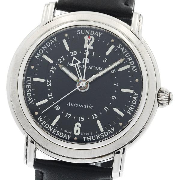 ■商品情報ブランド：　モーリスラクロア/MAURICE LACROIXモデル名：　マスターピース対象：　メンズ素材：　SS × 革文字盤色：　ブラックムーブメント：自動巻きRef.No：　27857シリアル：AF61***機能・特徴：デイデ...
