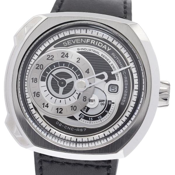 ■商品情報ブランド：　セブンフライデー/SEVENFRIDAYモデル名：　Qシリーズ エッセンス対象：　メンズ素材：　SS × 革文字盤色：　シルバー/ブラックムーブメント：自動巻きRef.No：　SF-Q1/01シリアル：C3**機能・特...