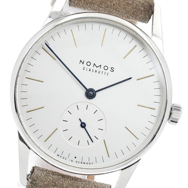 ■商品情報ブランド：　ノモス/NOMOSモデル名：　オリオン 33 ブルーハンド対象：　メンズ素材：　SS × 革文字盤色：　シルバームーブメント：手巻きRef.No：　OR1AG3GW233シリアル：32**機能・特徴：スモールセコンド ...