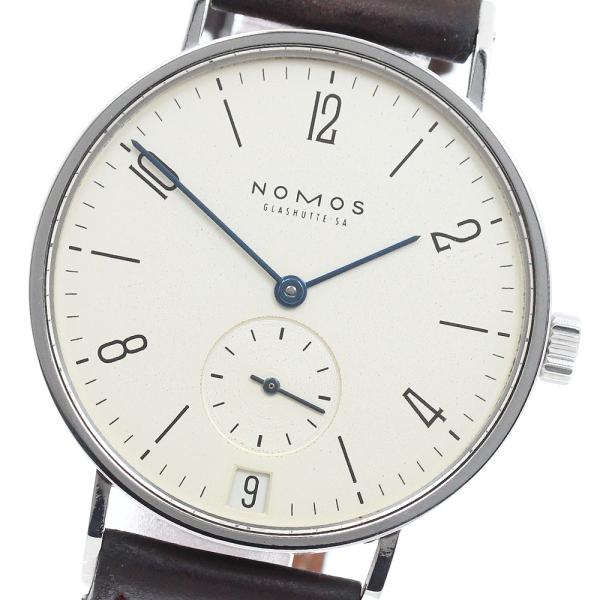 ■商品情報ブランド：　ノモス/NOMOSモデル名：　タンジェント対象：　メンズ素材：　SS × 革文字盤色：　ベージュムーブメント：手巻きRef.No：　TN1721W2シリアル：29***機能・特徴：デイト、スモールセコンド 付属品：内箱...