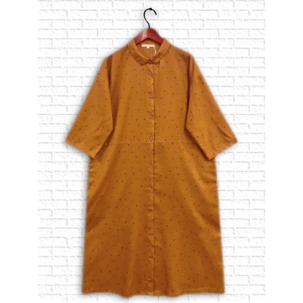 north object de petit... ノースオブジェクトプチの森モチーフの柄と四角を合わせたドットシャツワンピース♪7分袖と１枚でも重ね着でもちょうどよい着丈がポイント☆両サイドには便利なポケット付き。　　〜商品サイズ(平置き実...
