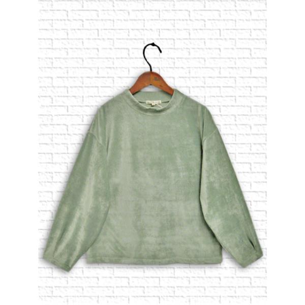 north object de petit... ノースオブジェクトプチの１枚でもきれい目に着用できるカットコーデュロイプルオーバー♪モックネックで袖には1本タックを入れてふわっとさせたデザイン☆額縁にお花を飾ったようなデザインのブローチ付...