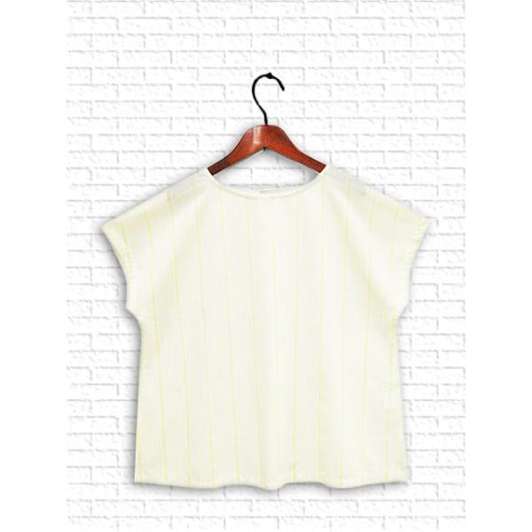 north object de petit... ノースオブジェクトプチの前後着用OKな２WAYストライププルオーバーブラウス♪フルーツをモチーフにしたさり気ないボタンがポイント☆涼し気なストライプとゆったりシルエットが春夏にピッタリです！...