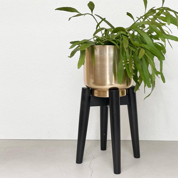 ポット 鉢 スタンド付き ガーデングリーン インテリアグリーン 植物 光沢 金 ゴールド ウッド 木 アルミニウム 小物入れ おしゃれ