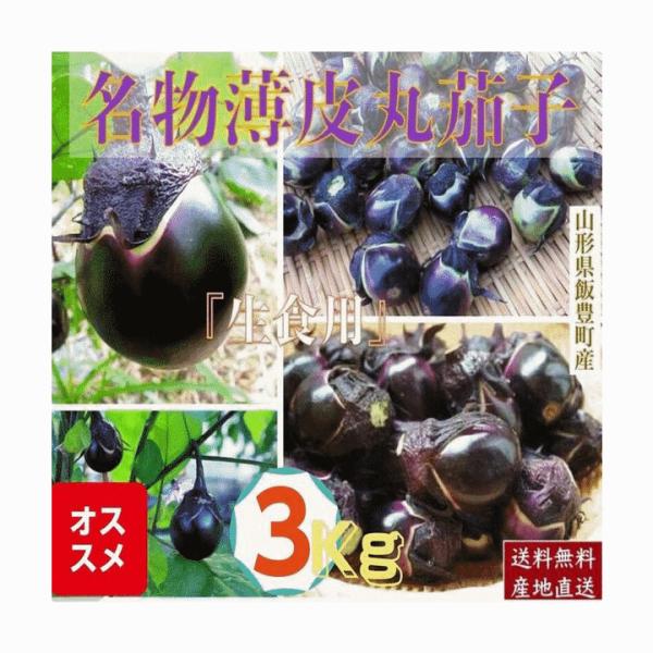 【発売日：2026年07月01日】☆☆化学薬品を使わない栽培、山形置賜名物薄皮丸茄子の生食☆☆■商品名 　名物薄皮丸茄子■名称　生食■内容量 ３Kg/袋■産地 山形県 飯豊町産■賞味期限：　お早めにお召し上がり下さい。■保存方法 　到着後、...