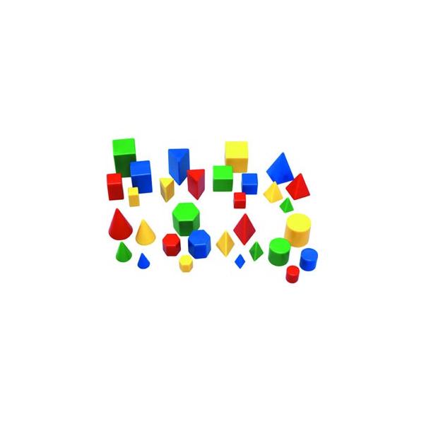 耐久性の高いプラスチック製 立体図形ブロック全4色。32ピースセット：ブロック8種類、 4サイズ。32 pieces1.2-4.5cm＊対象年齢 6歳以上