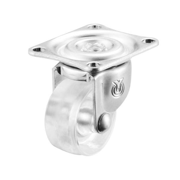 軽荷重用として主に運搬台車や、店舗什器、家具、複写機等その他一般産業用に数多く使用されています。ポリカーボネートで出来たカラフルな車輪が特徴です。用途：DIYの棚・軽荷重台車などに取付ピッチ：36×28mm1ケあたり許容荷重：28daN車輪...