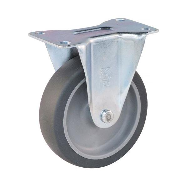 軽荷重用として主に運搬台車や、その他一般産業用に数多く使用されています。ゴムキャスターの欠点である黒い走行跡を克服した、キャスターの決定版です。用途：台車取付ピッチ：82×40mm1ケあたり許容荷重：50daN車輪径100mm取付高122m...