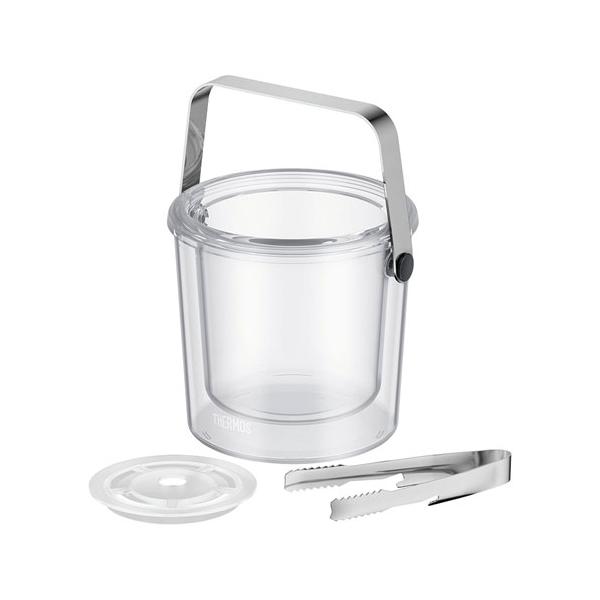 ■氷を長時間キープでき、結露しにくい二重構造。■スタッキング可能なので収納場所に困りません。■アイストング付。■洗浄機対応【仕様】容量(L)1.4幅×奥行×高さ(mm)：180×180×150質量(g)：700カラー：クリアー材質：飽和ポリ...