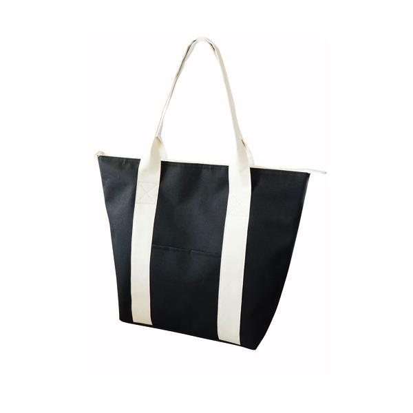 ■いつものお買い物やレジャーに！■シンプルでお洒落なモノクロ保冷温バッグ。■前面にポケット付き。【仕様】商品サイズ：450×140×360mm(取っ手含まず)商品重量：280g材質：本体：ポリエステル・アルミ蒸着フィルム原産地：中国