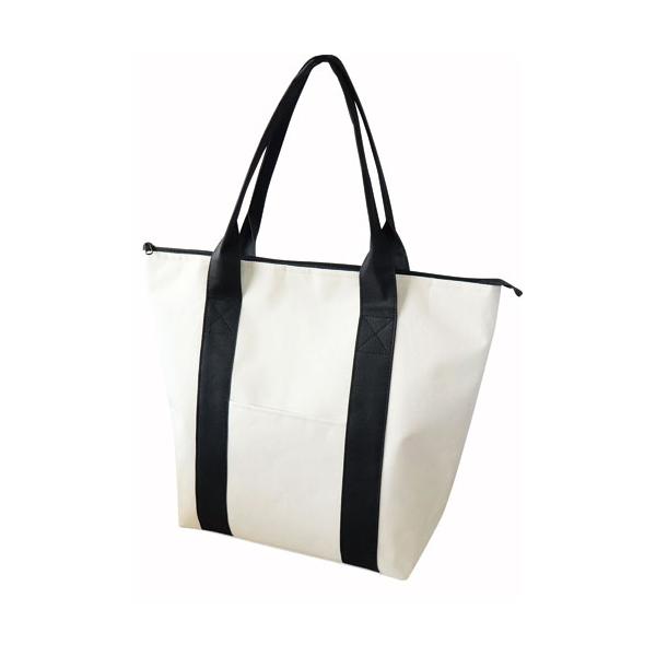 ■いつものお買い物やレジャーに！■シンプルでお洒落なモノクロ保冷温バッグ。■前面にポケット付き。【仕様】商品サイズ：450×140×360mm(取っ手含まず)商品重量：280g材質：本体：ポリエステル・アルミ蒸着フィルム原産地：中国