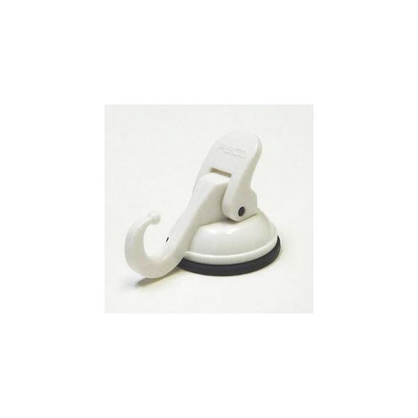 サイズ（mm)：H68xW44xD32（ロックした時）材質：ABS樹脂（本体）合成ゴム（吸盤）カラー：ホワイト1個吸盤部分のサイズはφ46mm／フック部分の開口部は11mm耐荷重：4kg耐久温度：−10℃〜70℃