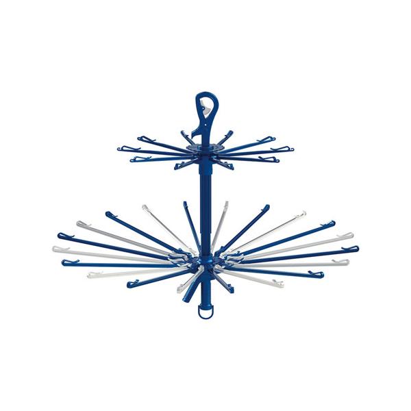 ■パラソルハンガー特有の、上部にできるデッドスペースを有効利用できる2段式です。■32cm幅のタオルがまっすぐに干せるロングアーム20本と、靴下などの小物が干せるミニアーム10本掛です。■ミニアームの先端には、お手持ちのピンチが付けられるピ...