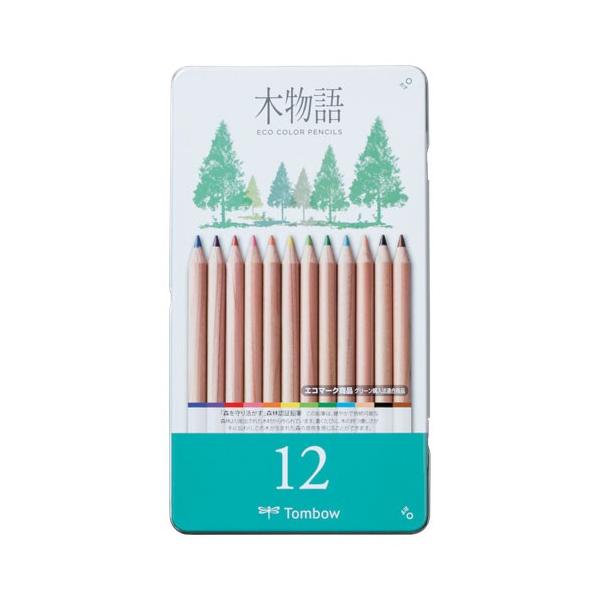 森林認証材から生まれた色鉛筆。■ 仕様：12色/缶入■ 材質：軸＝森林認証材Tombo / とんぼ鉛筆 / トンボえんぴつ