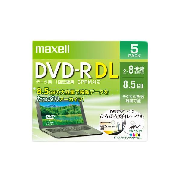 ■ 2-8倍速対応 データ用「DVD-R DL」■ インクジェットプリンター対応■ 内径23mmまで印刷できる ひろびろホワイトレーベル■ 容量： 8.5GB■ 5枚 5mmPケース原産地： UAEマクセル / まくせる / maxellD...