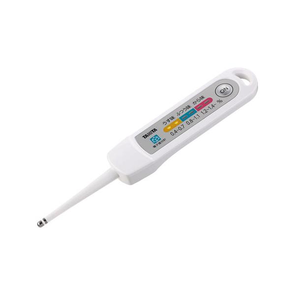 ●CR2032コイン型リチウム電池×1個テスト電池付●うす味(0.4〜0.7％)/ふつう味(0.8〜1.1％)/から味(1.2〜1.4％)を3区分・6段階のLEDで見やすく表示します。●自動温度補正機能付■商品仕様幅×奥行×高さ(mm)：2...