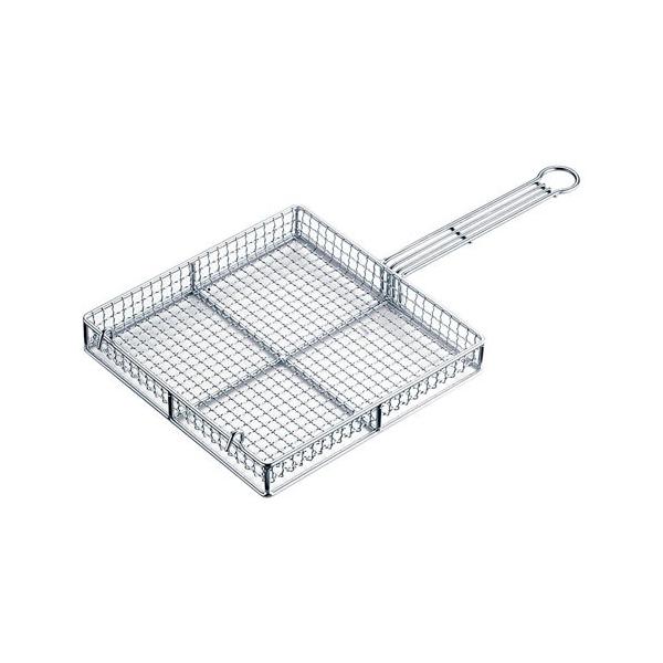 サイズ：大幅×奥行×高さ(mm)：270×270×H40全長：510φ1.5×10mm目(クリンプ目) 外枠φ5mm※蓋付の蓋は取り外し可能です。しっかりとしたクリンプ網でフチ囲いしているので、とり肉をこんがり美味しく焼き上げます。
