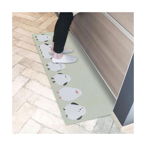 アニマル柄がかわいい！季節を問わず使えるデザインのインテリアマットですフラットなので引き出しが開閉しやすく、掃除機がかけやすい◎キッチンや玄関、ソファーやベットの足元に敷いてお部屋のアクセントに洗濯しやすいキッチンマット■材質表生地：ポリエ...